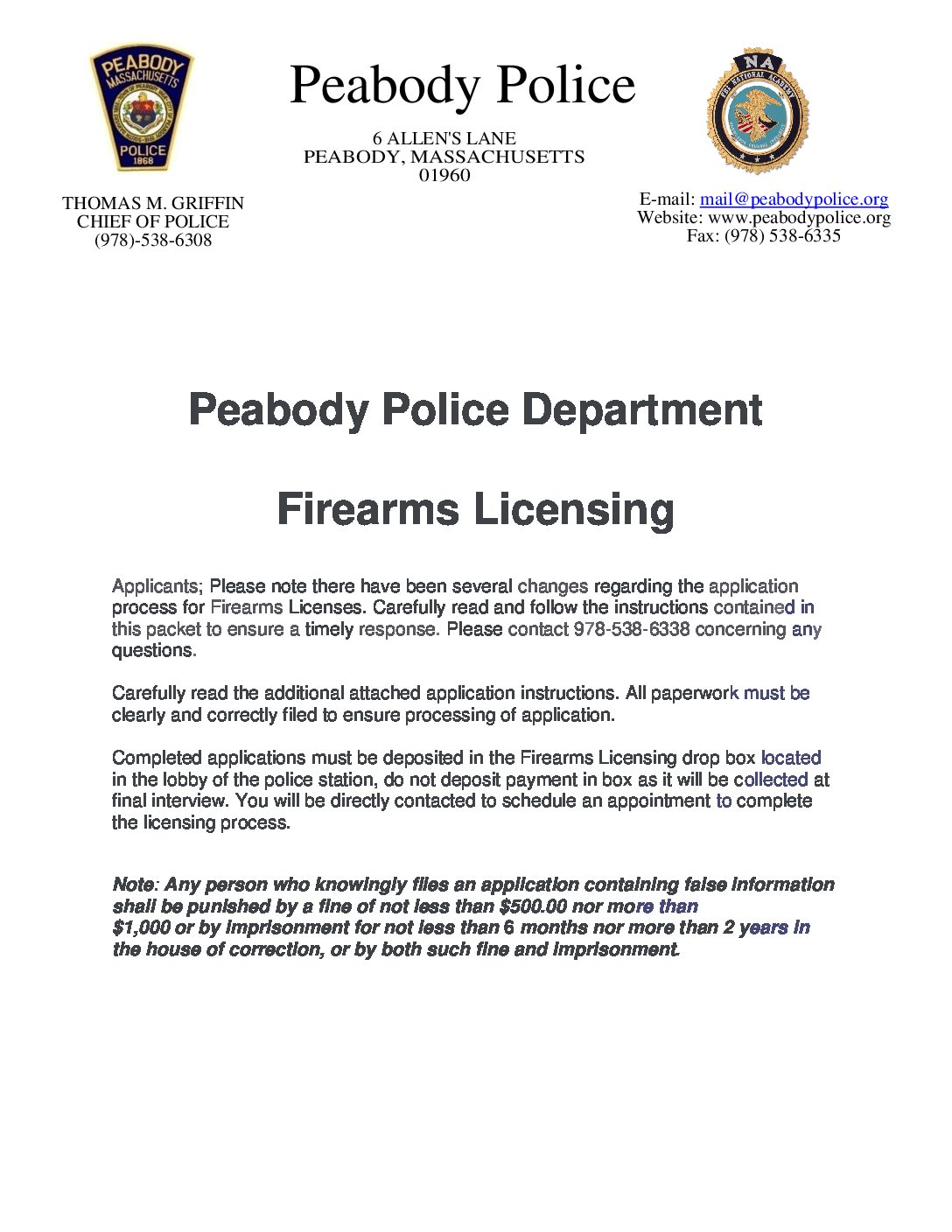Peabody Police Firearms Application 2019 - Peabody Police Department